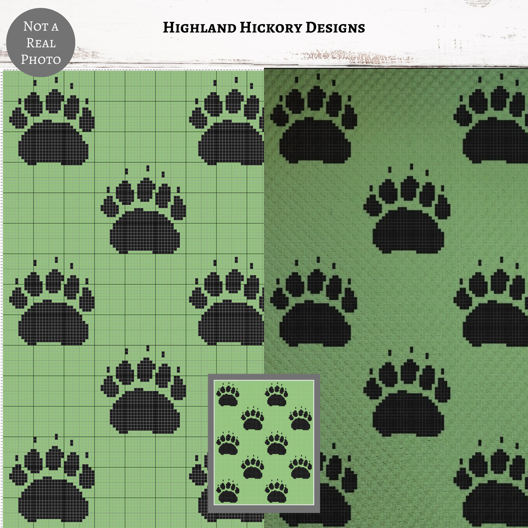 Bear Paw Prints Graph Crochet Pattern C2C Mini C2c Tss Sc - Etsy