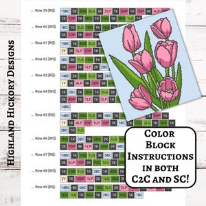 Pink Tulips Graph Crochet Pattern C2C Graphgan + Written Instructions ...
