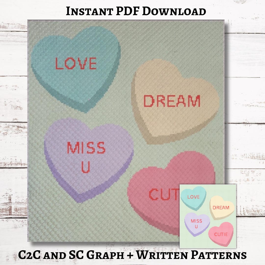 Conversation Hearts Graph, Crochet Pattern, C2C and SC Graphgan ...