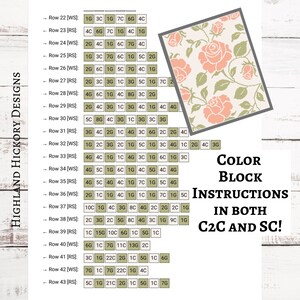 Rose Print Graph Crochet Pattern C2C, Mini C2c, Tss, Sc, Hdc, Dc ...
