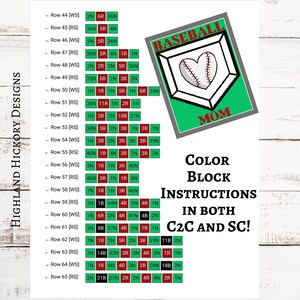 Baseball Mom Graph Crochet Pattern C2C, Mini C2c, Tss, Sc, Hdc, Dc ...