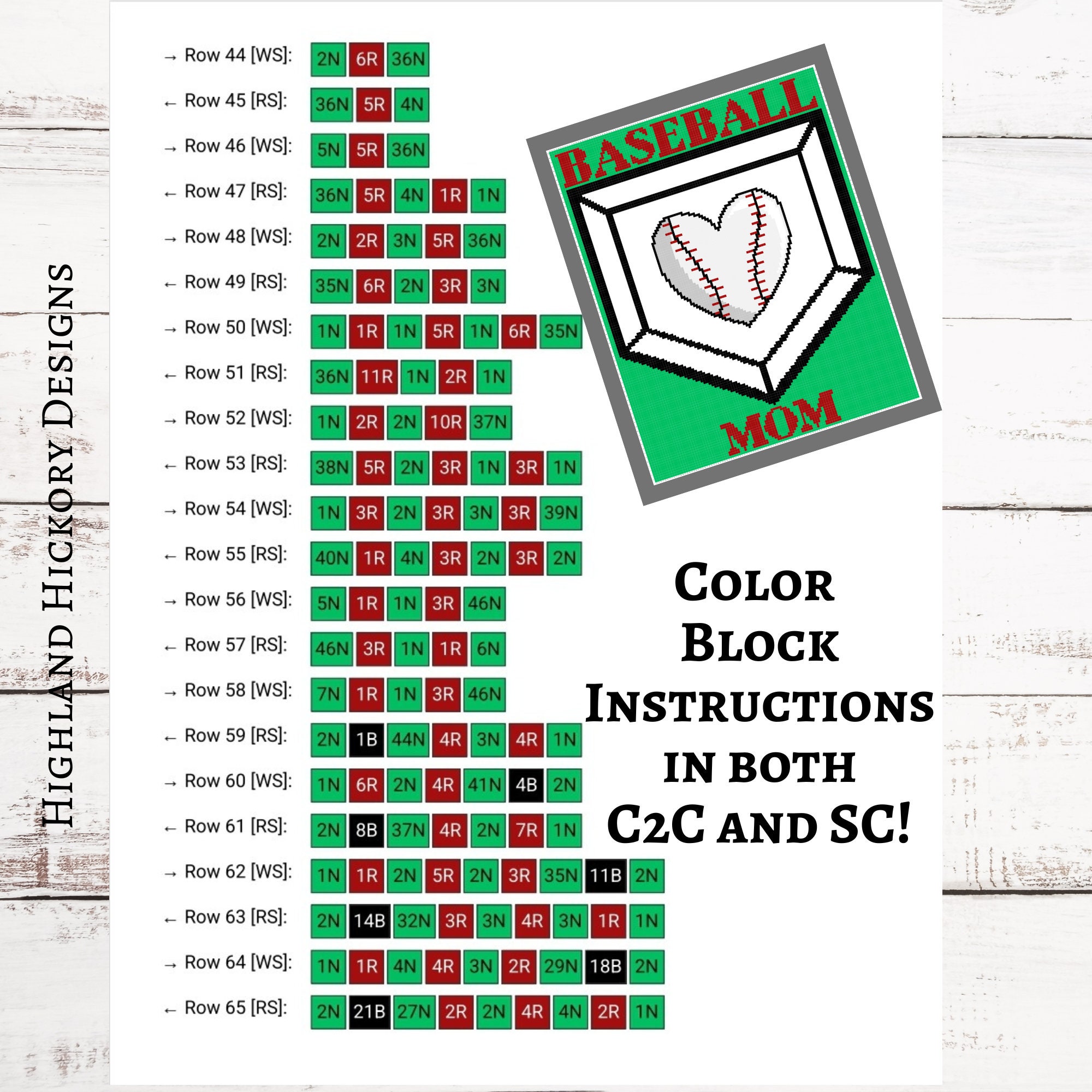 Baseball Mom Graph Crochet Pattern C2C, Mini C2c, Tss, Sc, Hdc, Dc ...