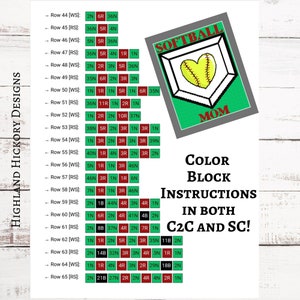 Softball Mom Graph Crochet Pattern C2C, Mini C2c, Tss, Sc, Hdc, Dc ...