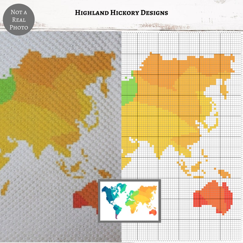 World Map Graph Crochet Pattern C2C Mini C2c Tss Sc Hdc - Etsy