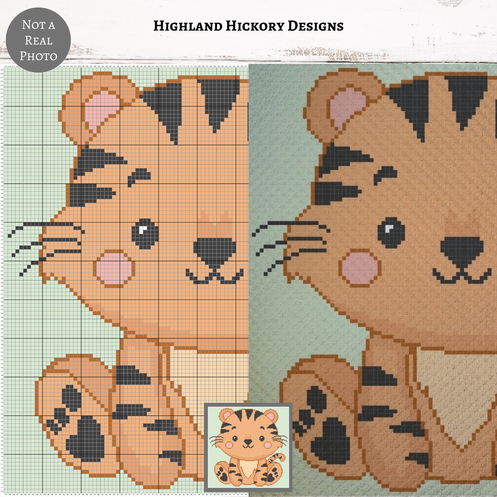 Baby Tiger Graph Crochet Pattern C2C Graphgan + Written Instructions ...