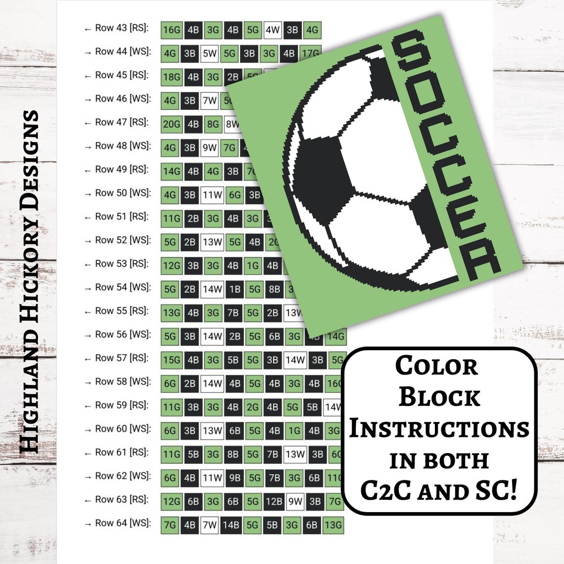 Soccer Graph Crochet Pattern C2C Graphgan + Written Instructions Corner ...