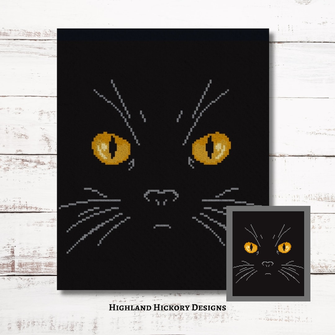 Black Cat Face Graph Crochet Pattern C2C Graphgan + Written ...