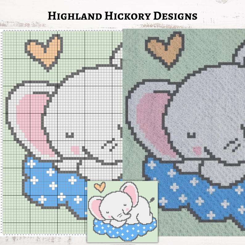 Sleepy Elephant Graph Crochet Pattern C2C Graphgan + Written ...