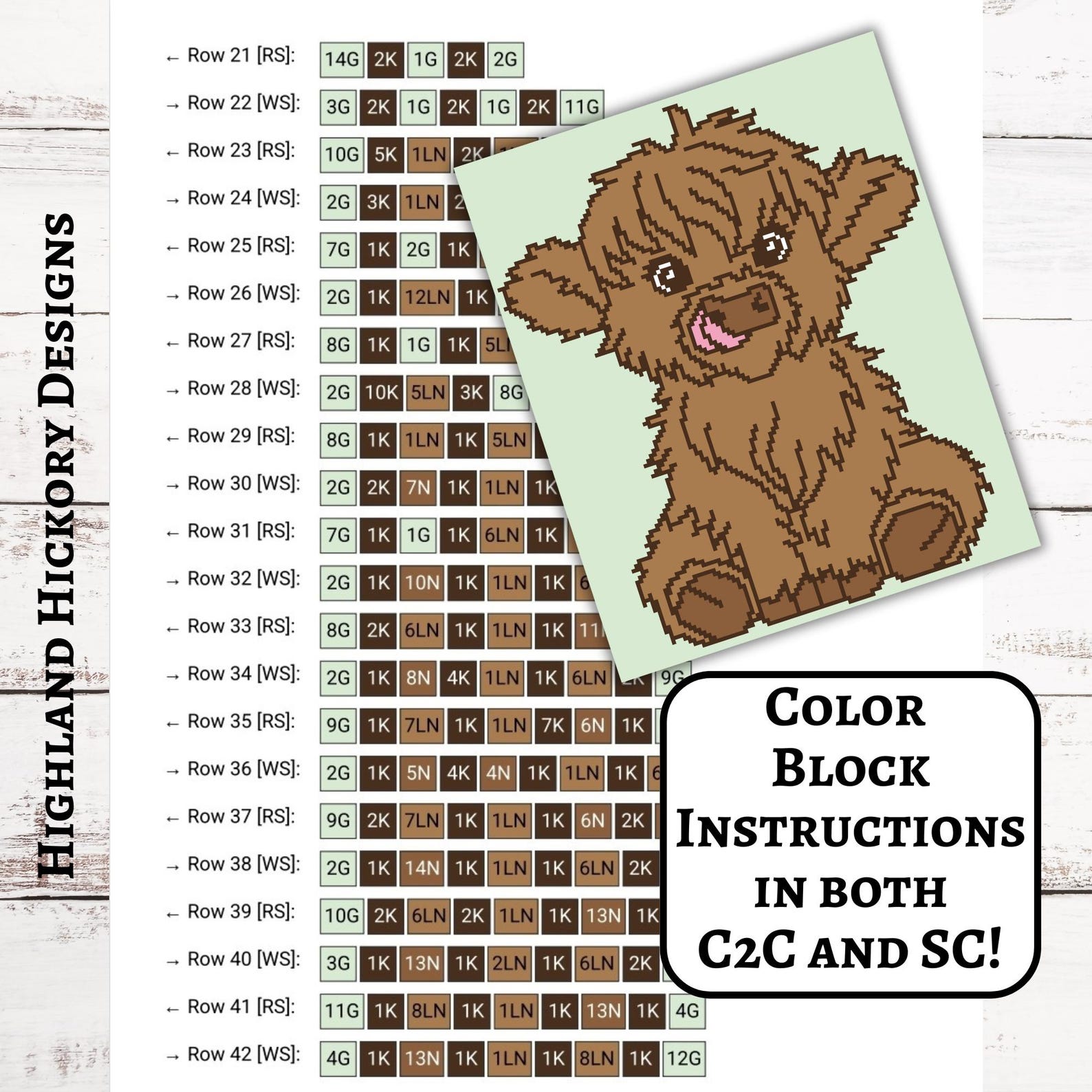 Highland Cow No Horns Graph 3, Crochet Pattern, C2C and SC Graphgan ...