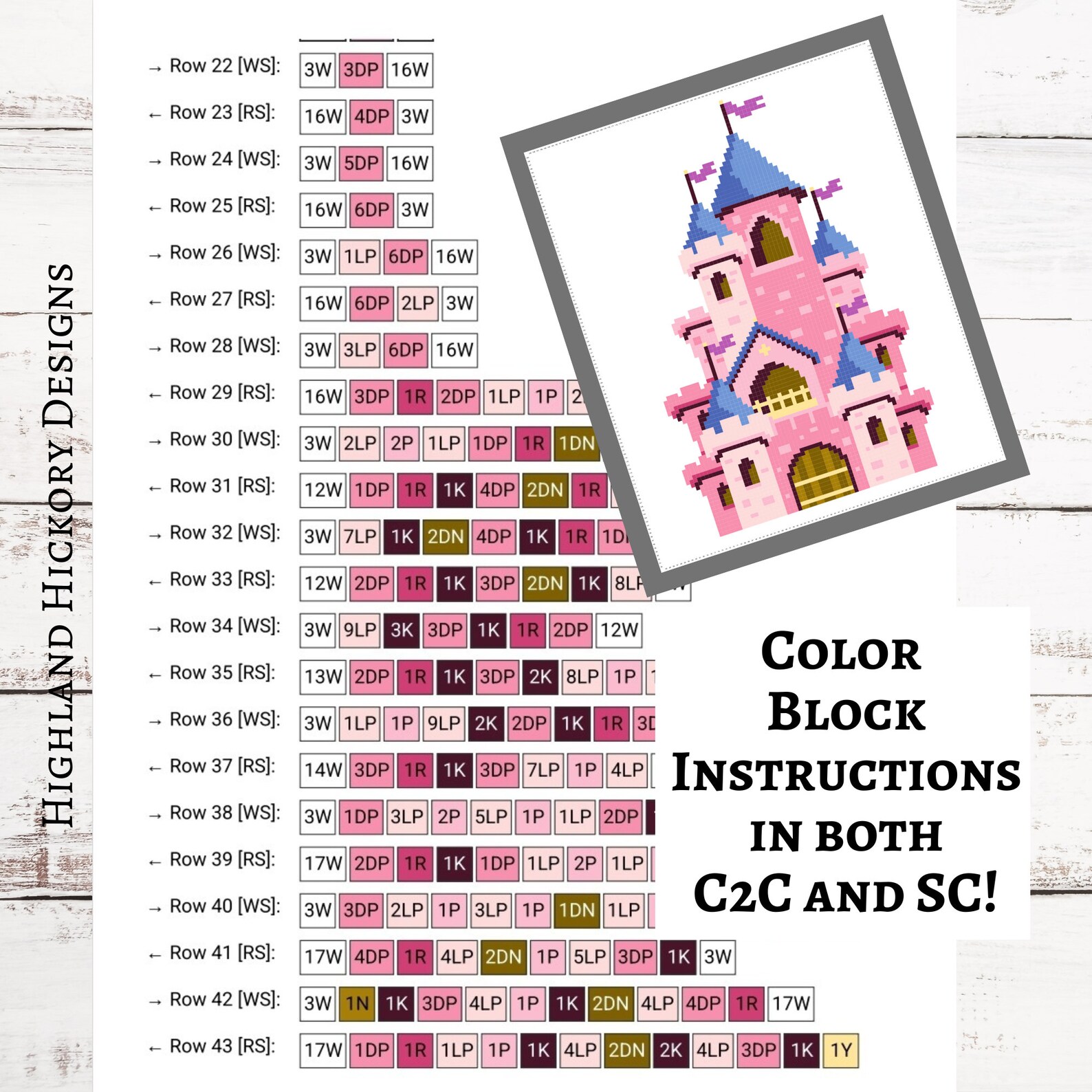 Princess Castle Graph Crochet Pattern C2C, Mini C2c, Tss, Sc, Hdc, Dc ...