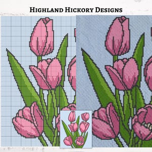 Pink Tulips Graph Crochet Pattern C2C Graphgan + Written Instructions ...