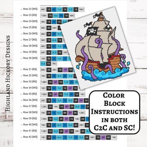 Pirate Ship Graph Crochet Pattern C2C, Mini C2c, Tss, Sc, Hdc, Dc ...