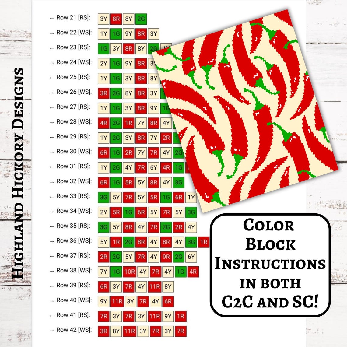Chili Peppers Graph Crochet Pattern C2C Graphgan + Written Instructions ...