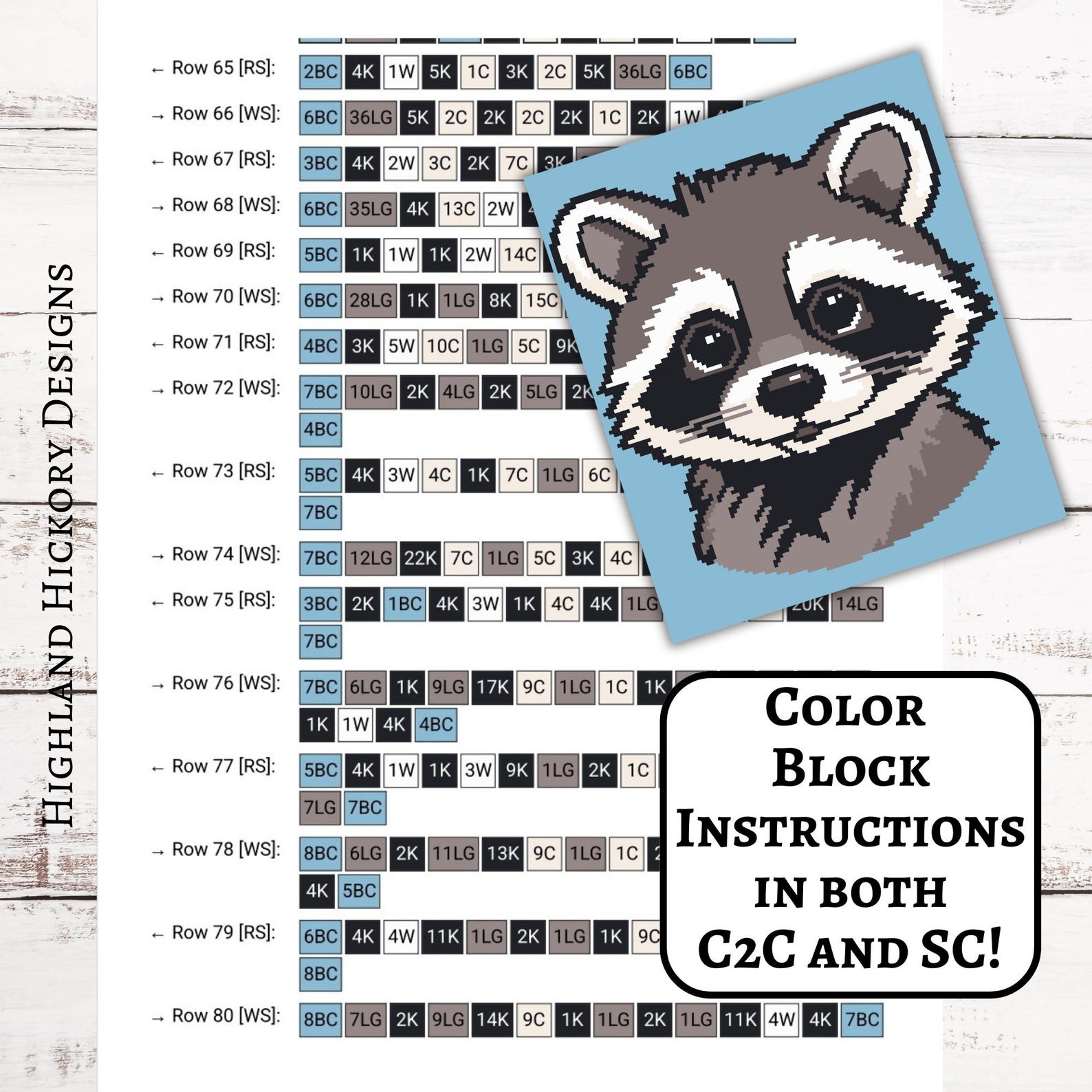 Raccoon Graph Crochet Pattern C2C Graphgan + Written Instructions ...