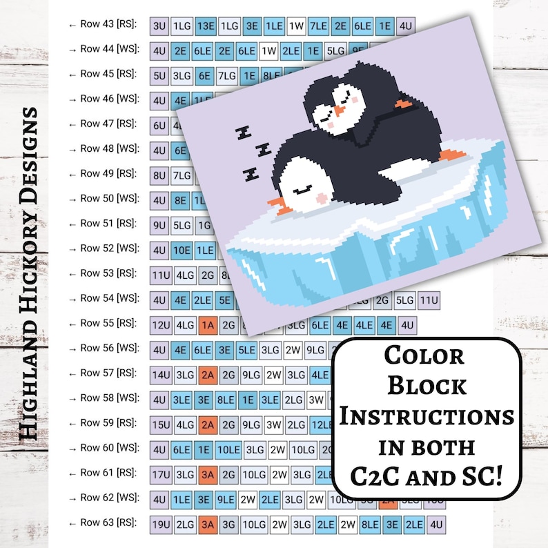Sleepy Penguins Graph Crochet Pattern C2C Graphgan + Written ...