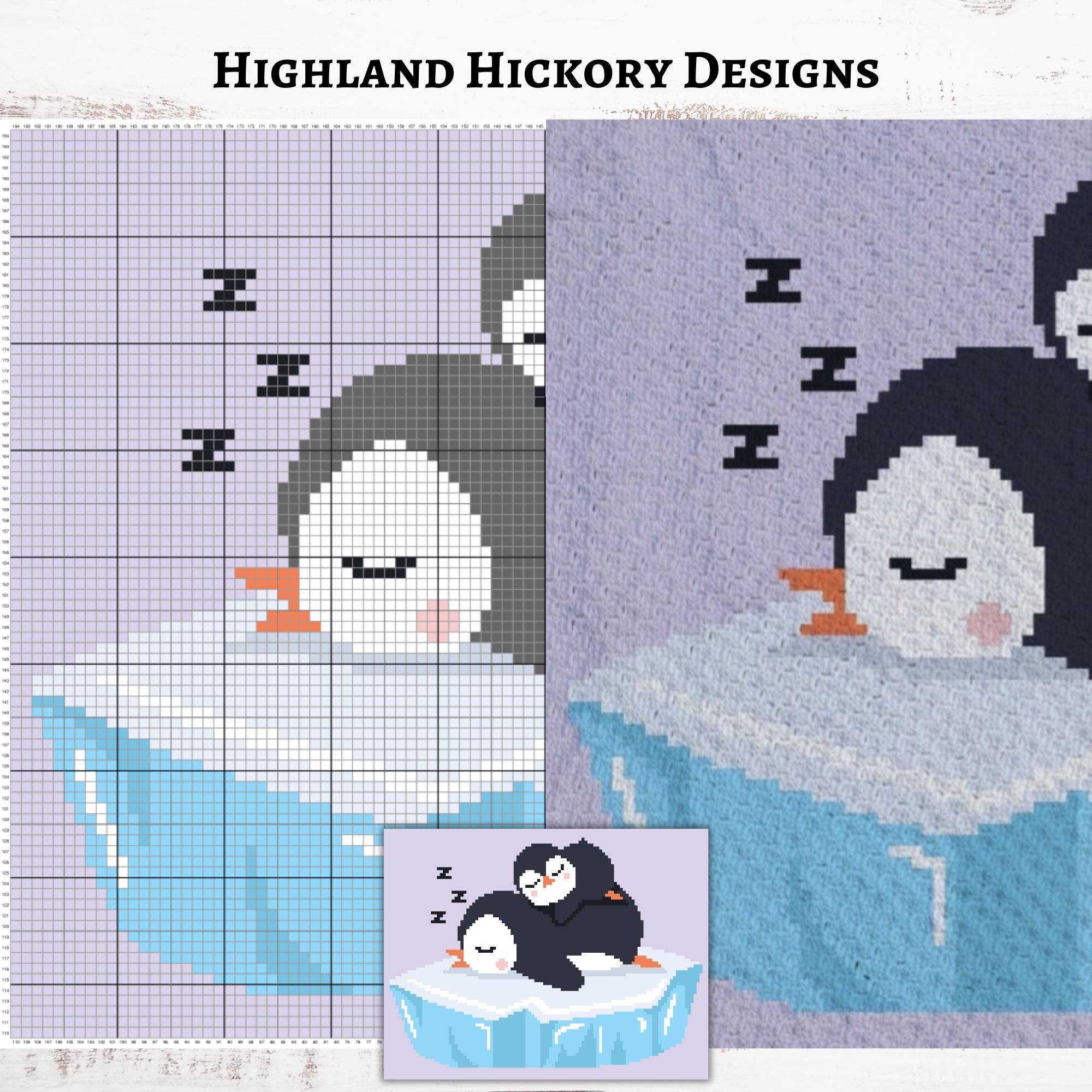 Sleepy Penguins Graph Crochet Pattern C2C Graphgan + Written ...