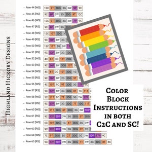 Colored Pencils Graph Crochet Pattern C2C, Mini C2c, Tss, Sc, Hdc, Dc ...
