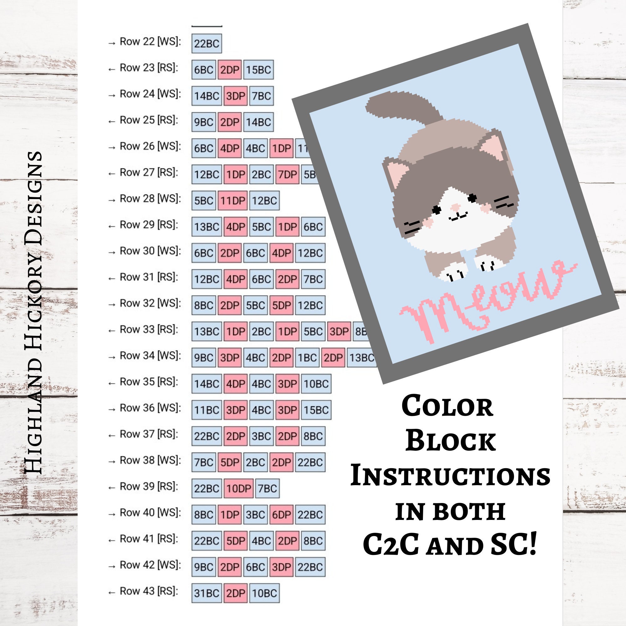 Cats Meow Graph Crochet Pattern C2C Graphgan + Written Instructions ...