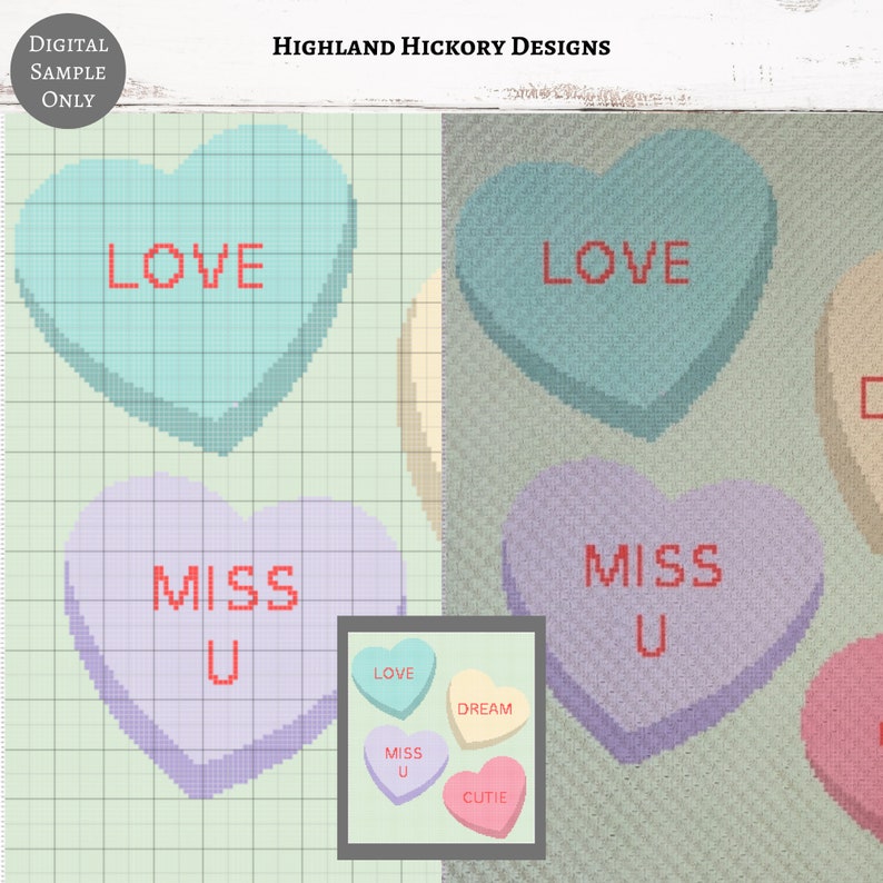 Conversation Hearts Graph, Crochet Pattern, C2C and SC Graphgan ...