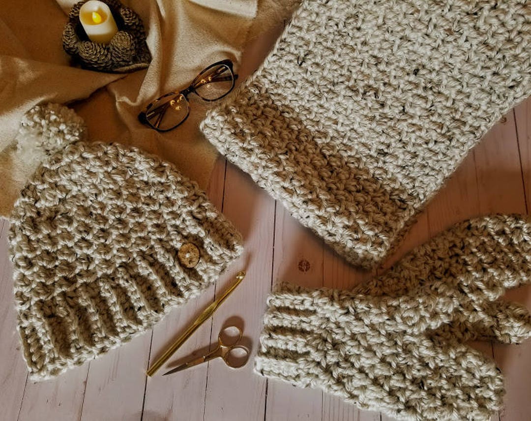 Crochet Pattern Aspen Tweed Hat, Cowl and Mitten Set PATTERN ONLY Set ...