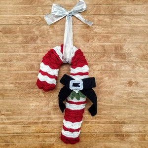Crochet Candy Cane Wreath PATTERN ONLY Holiday Christmas Decor ...