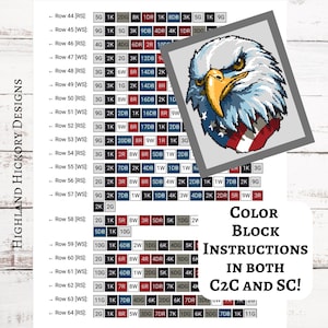 American Eagle Graph Crochet Pattern C2C, Mini C2c, Tss, Sc, Hdc, Dc ...