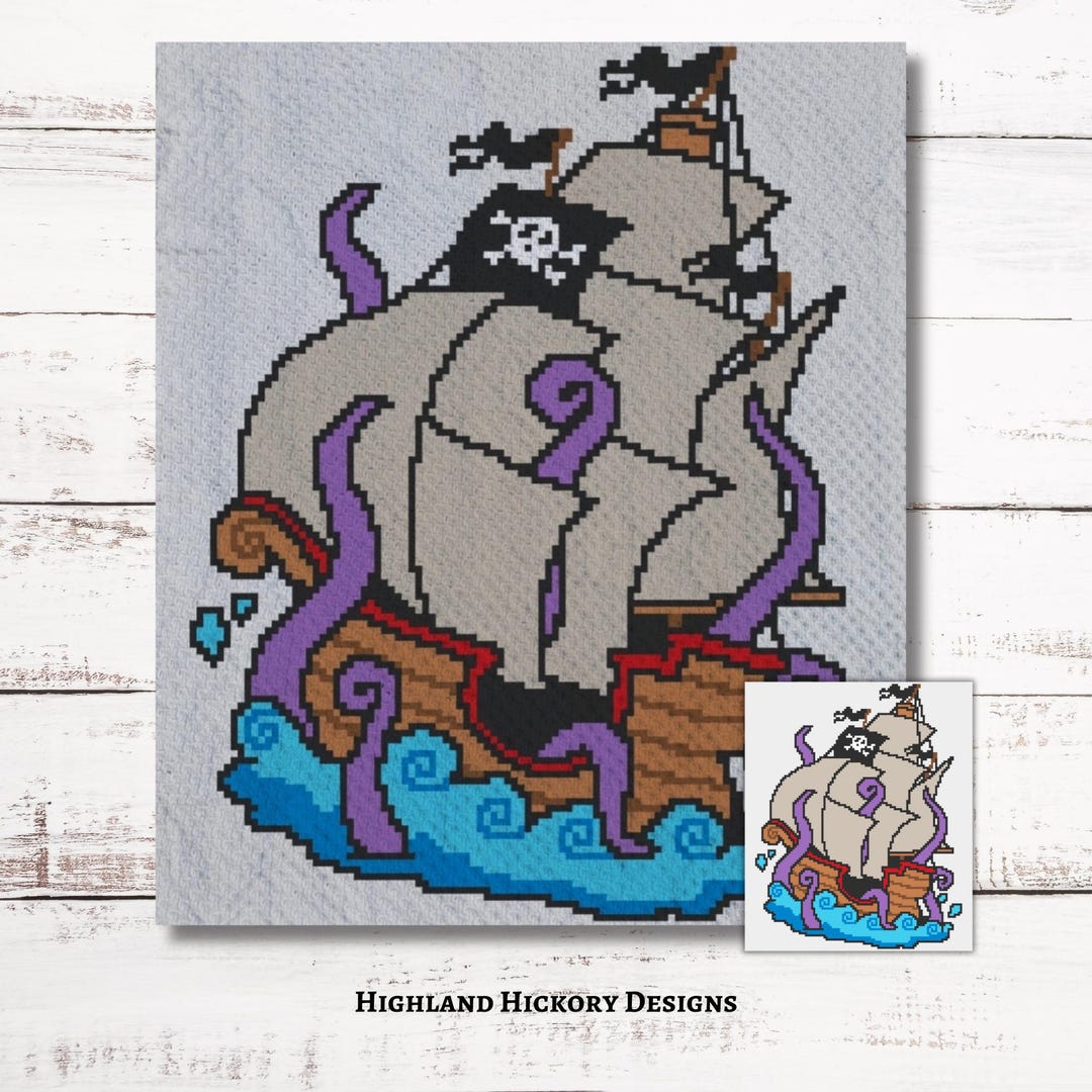 Pirate Ship Graph Crochet Pattern C2C, Mini C2c, Tss, Sc, Hdc, Dc ...