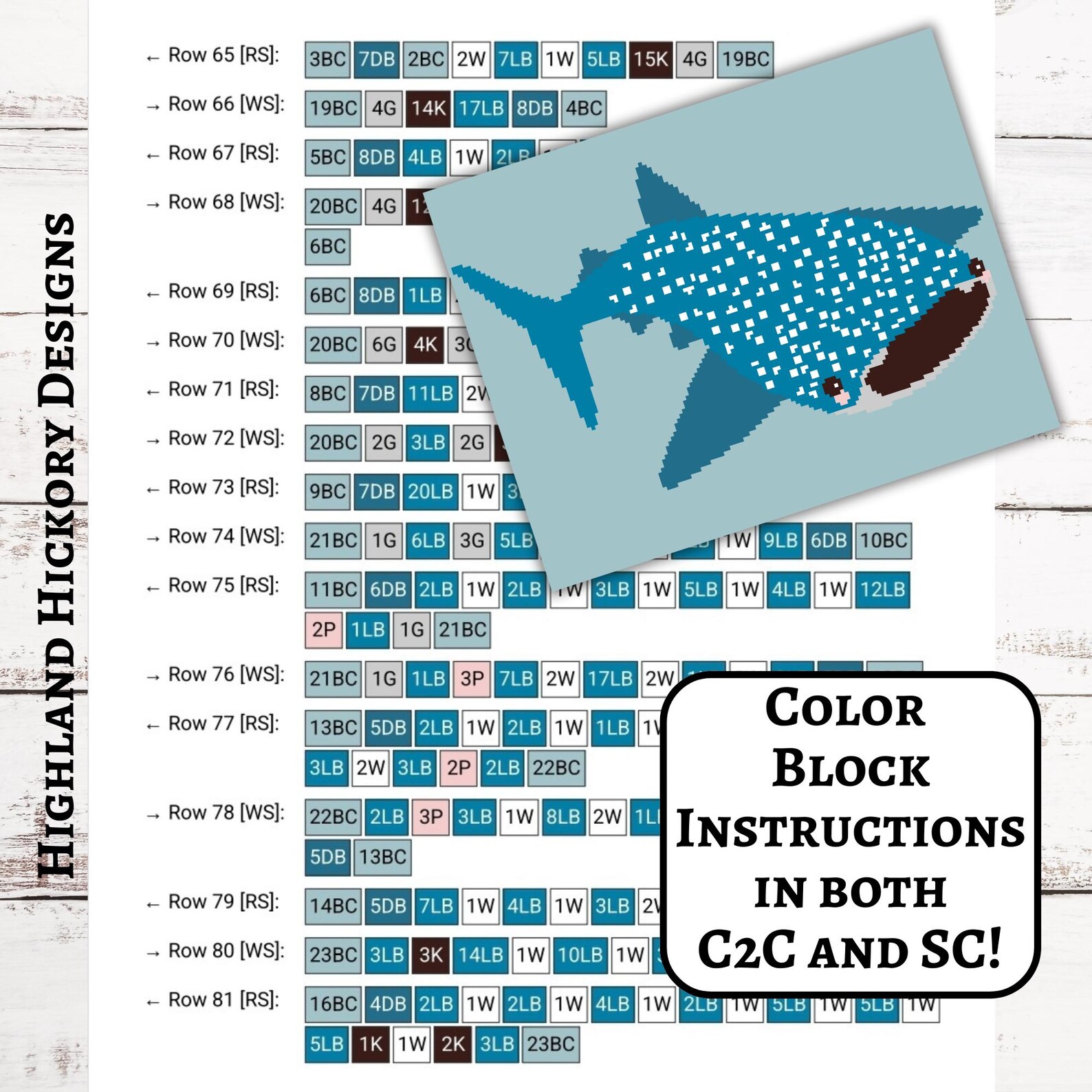 Whale Shark Graph Crochet Pattern C2C Graphgan + Written Instructions ...