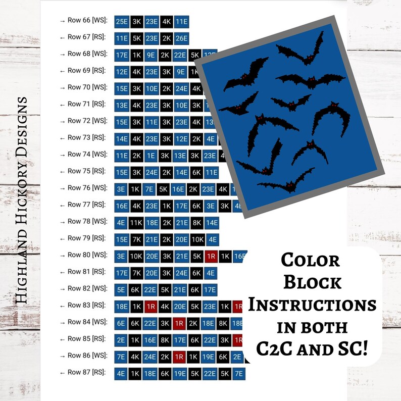 Bats Graph Crochet Pattern C2C, Mini C2c, Tss, Sc, Hdc, Dc Graphgan ...