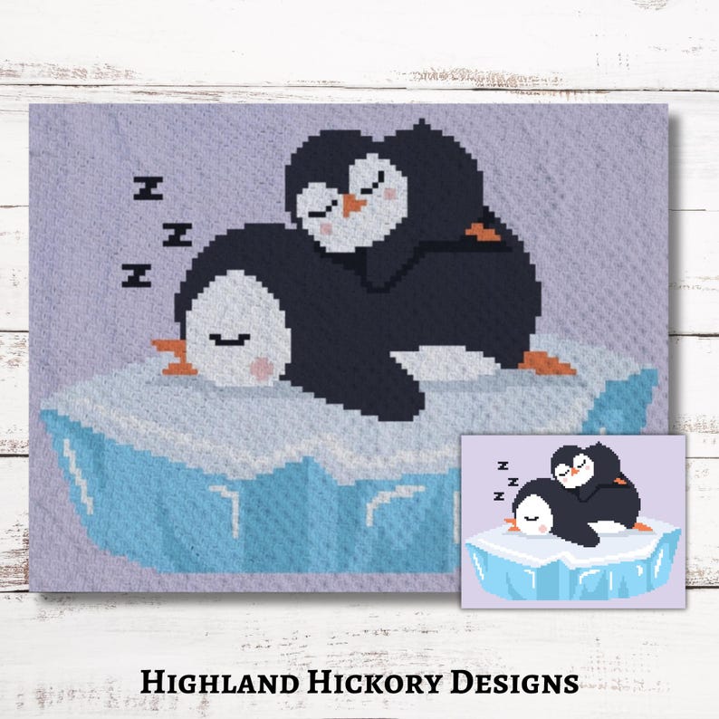 Sleepy Penguins Graph Crochet Pattern C2C Graphgan + Written ...