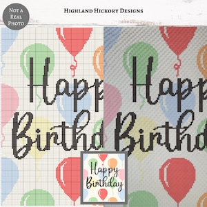 Birthday Balloons Graph Crochet Pattern C2C, Mini C2c, Tss, Sc, Hdc, Dc ...