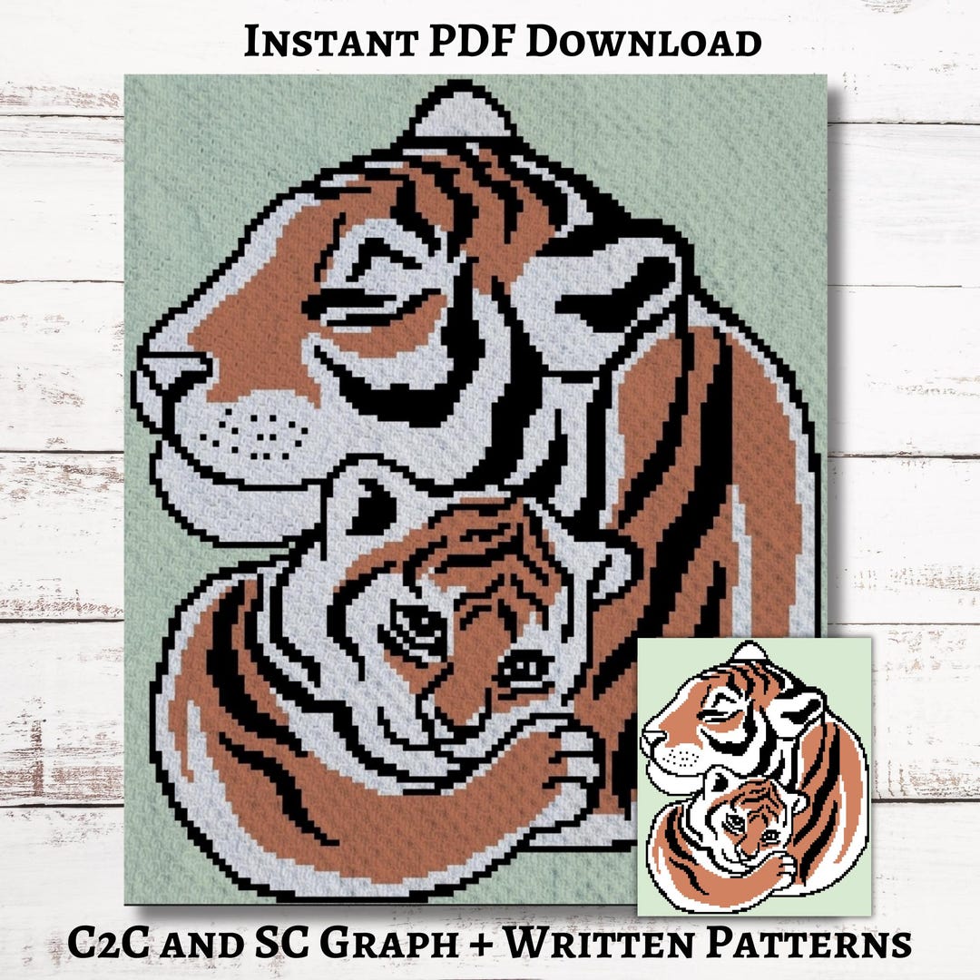 Tiger Mom Graph, Crochet Pattern, C2C and SC Graphgan + Written ...