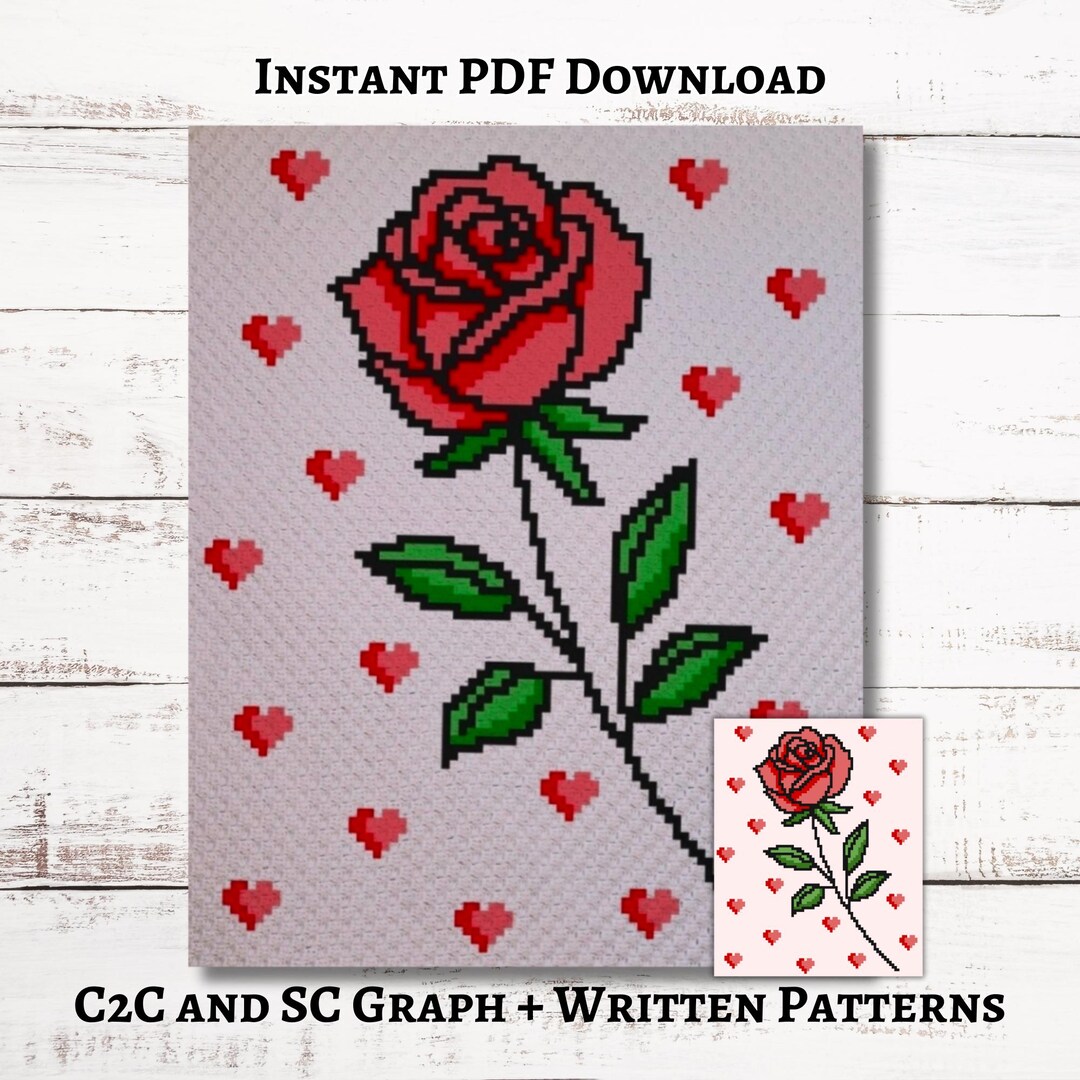 Single Rose Graph, Crochet Pattern, C2C and SC Graphgan + Written ...