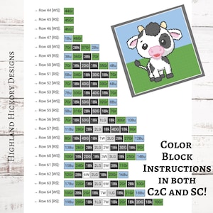 Baby Cow Graph Crochet Pattern C2C, Mini C2c, Tss, Sc, Hdc, Dc Graphgan ...