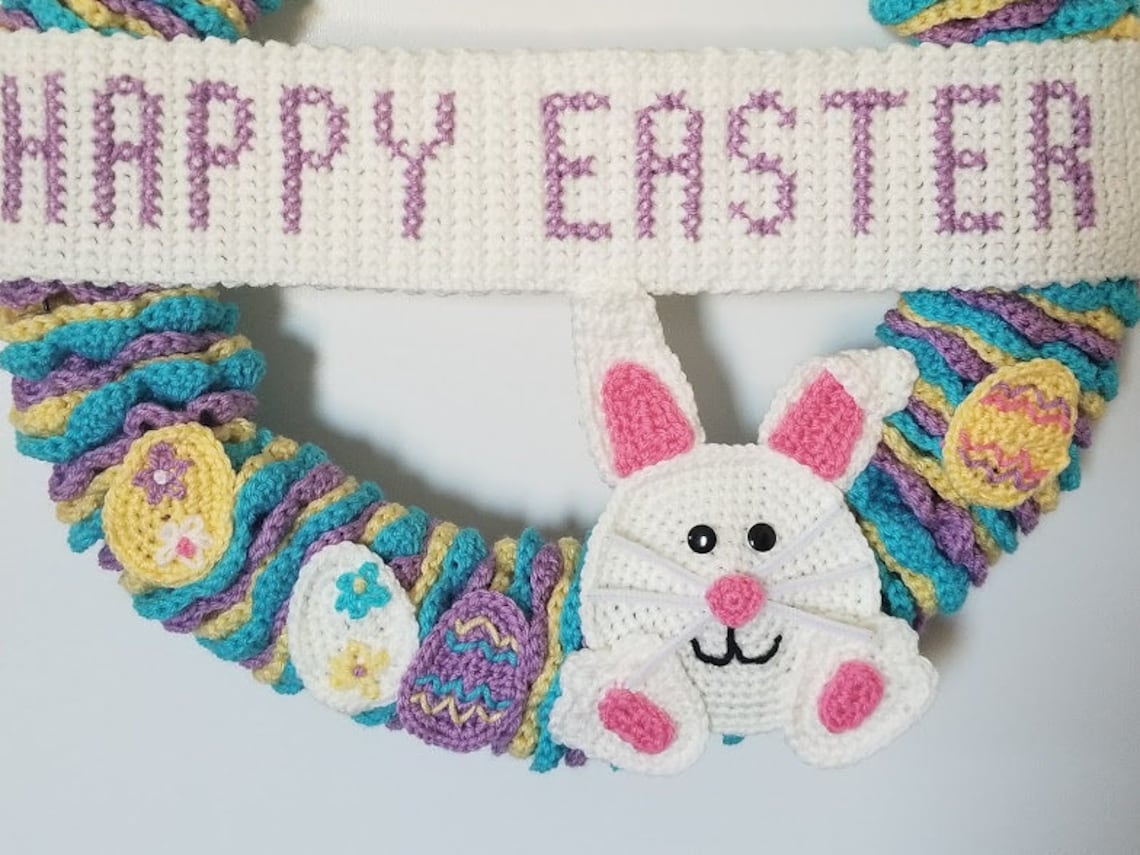 Crochet Easter Wreath PATTERN ONLY Holiday Decoration Decor Spring ...