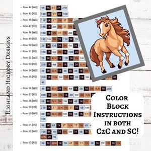 Horse Graph Crochet Pattern C2C Graphgan + Written Instructions Corner ...