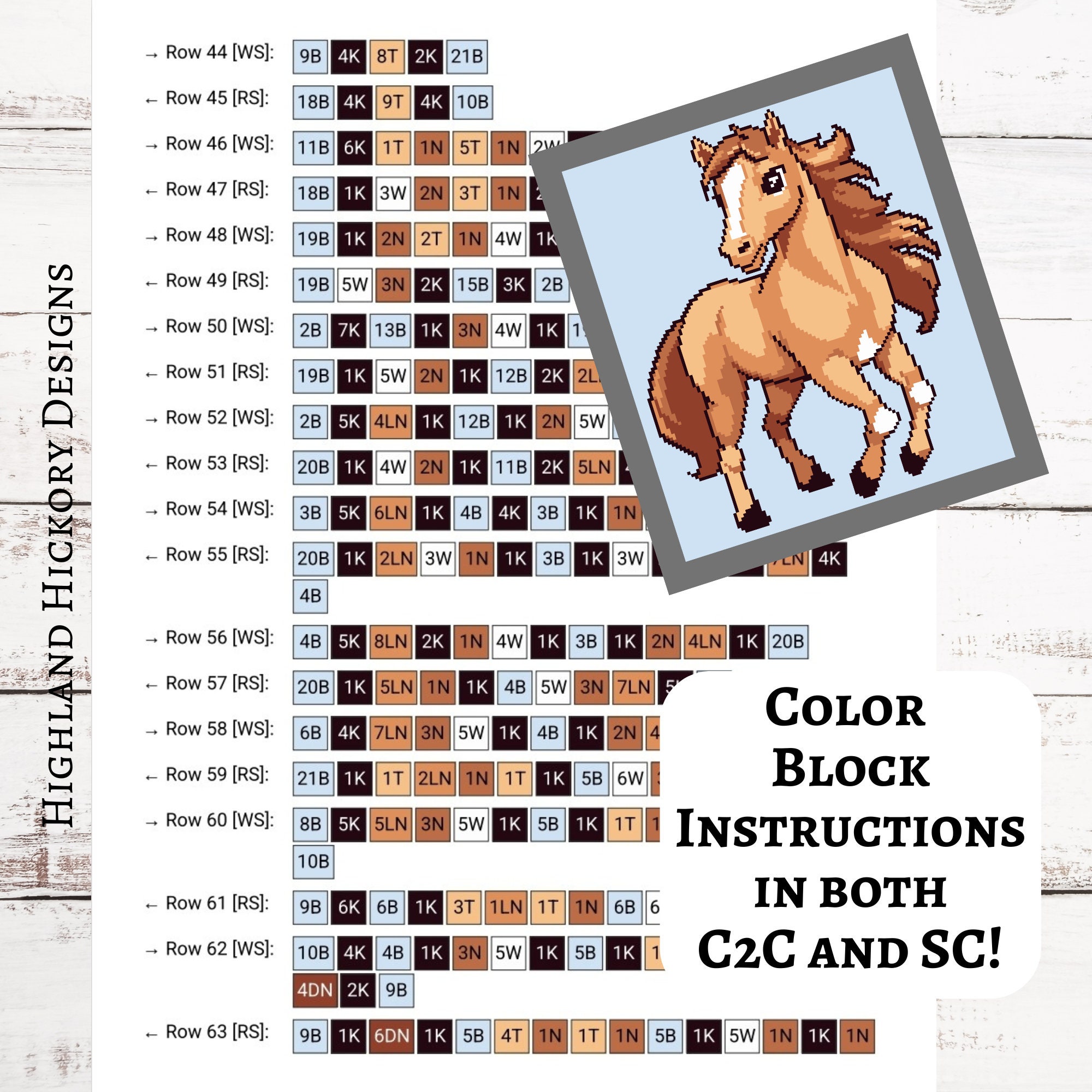 Horse Graph Crochet Pattern C2C Graphgan + Written Instructions Corner ...