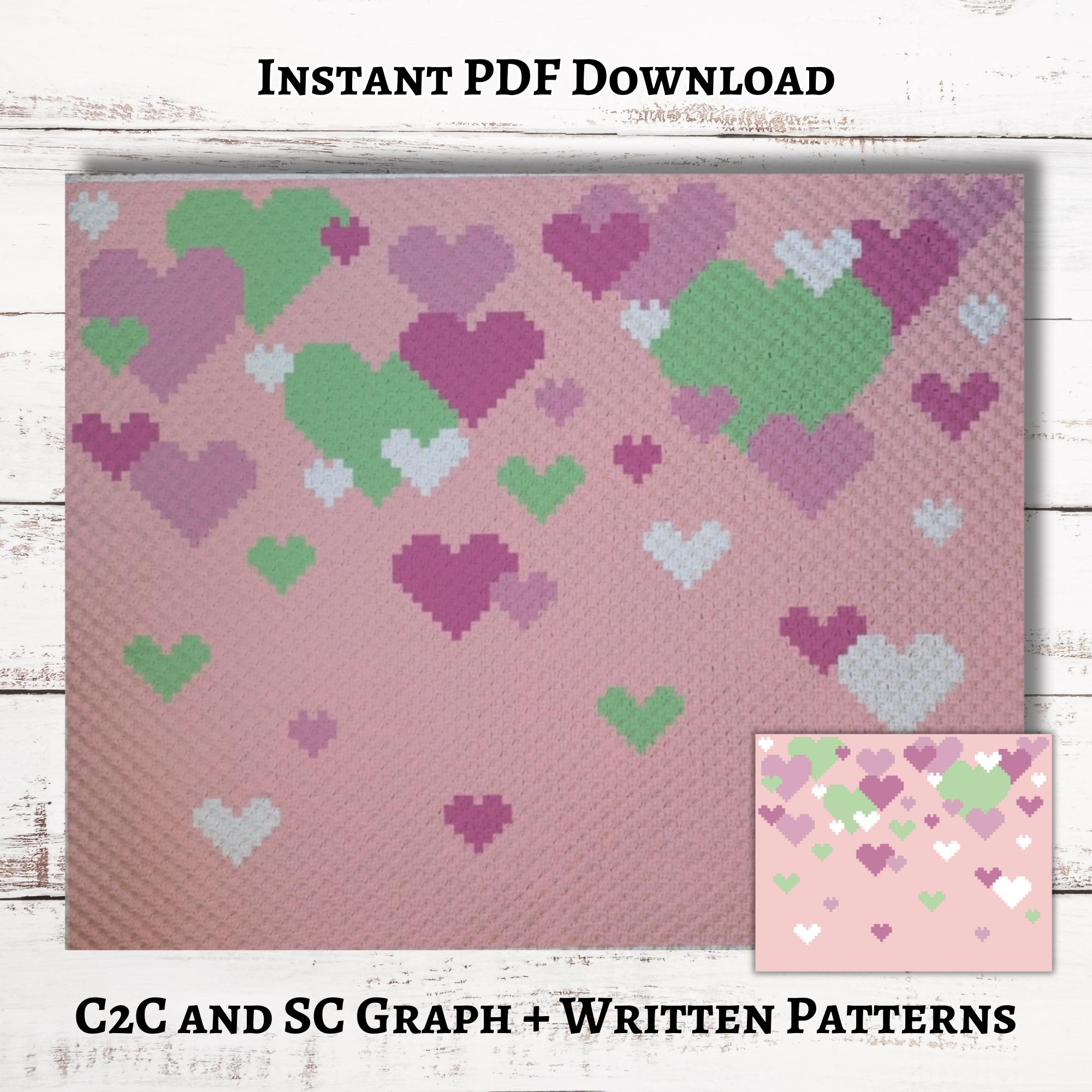 Hearts Galore Graph, Crochet Pattern, C2C and SC Graphgan + Written ...