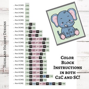 Baby Elephant Graph Crochet Pattern C2C Graphgan + Written Instructions ...