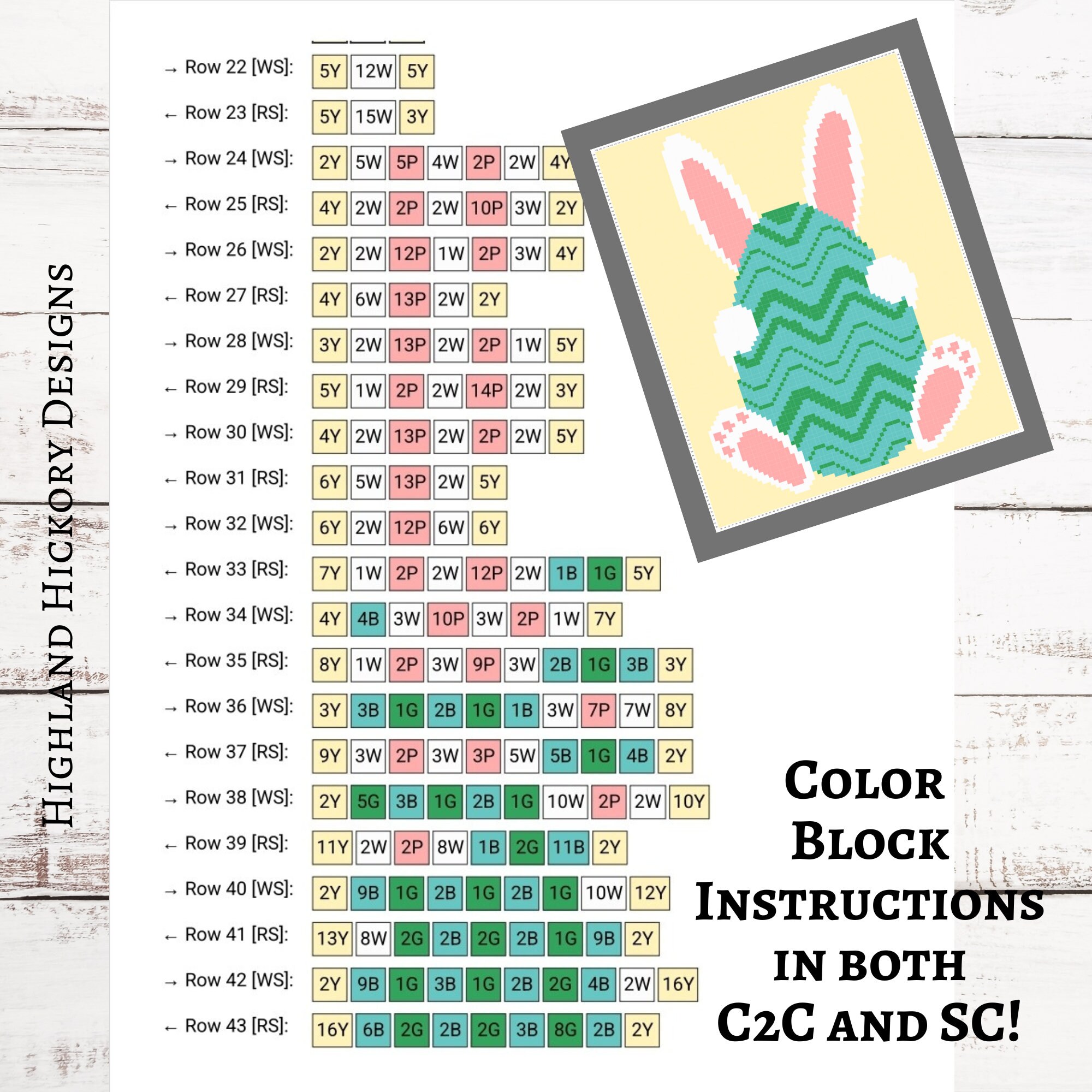 Easter Bunny Egg Graph Crochet Pattern C2C Mini C2c Tss Sc - Etsy