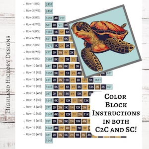 Sea Turtle Graph Crochet Pattern Single Crochet (sc) Graphgan + Written ...
