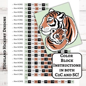 Tiger Mom Graph Crochet Pattern C2C Graphgan + Written Instructions ...