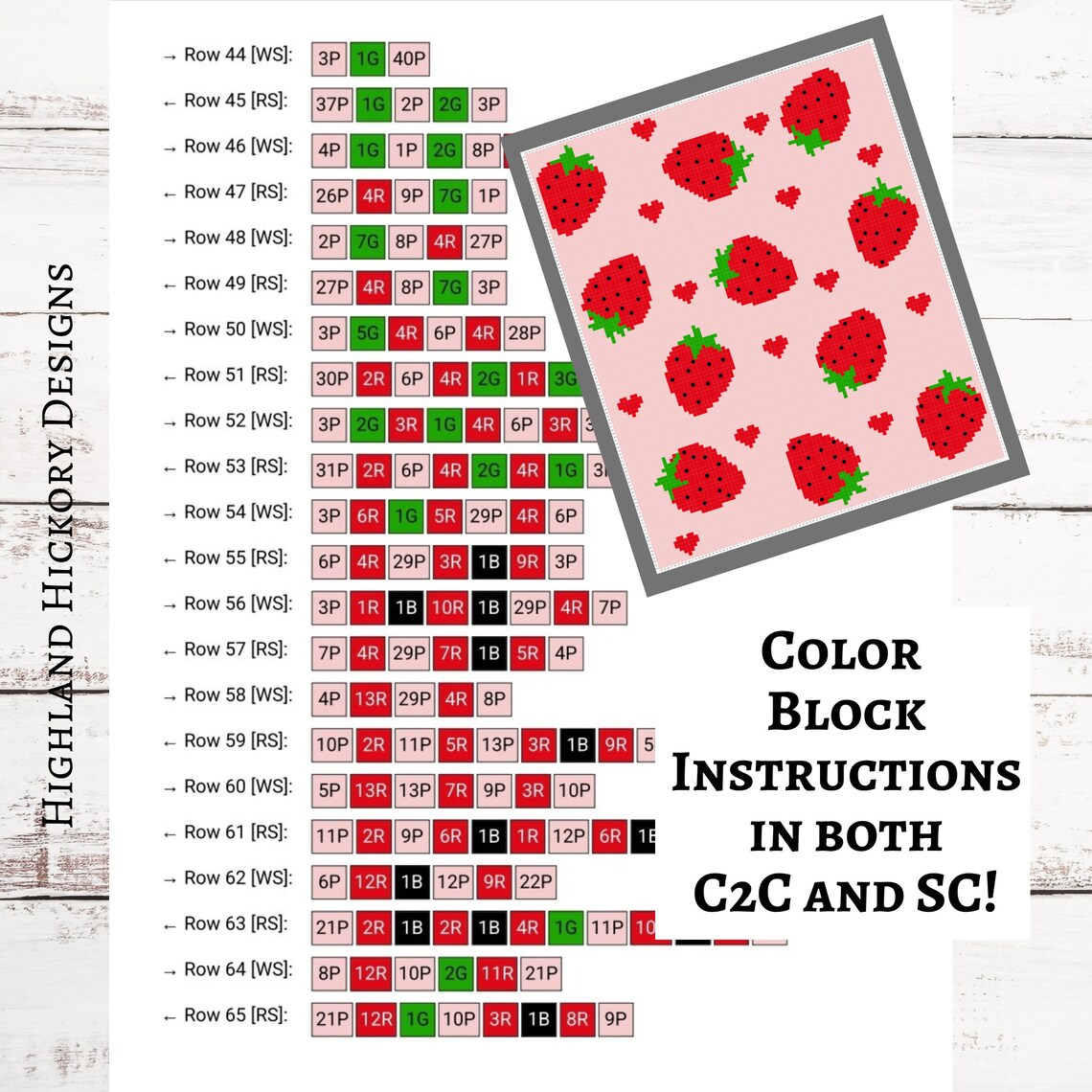 Strawberries Graph Crochet Pattern C2C Mini C2c Tss Sc - Etsy