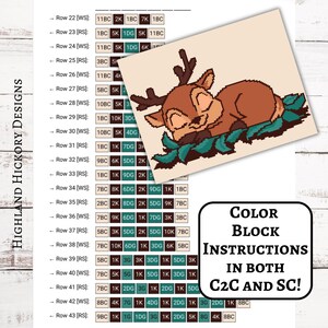 Sleepy Deer Graph Crochet Pattern C2C Graphgan + Written Instructions ...