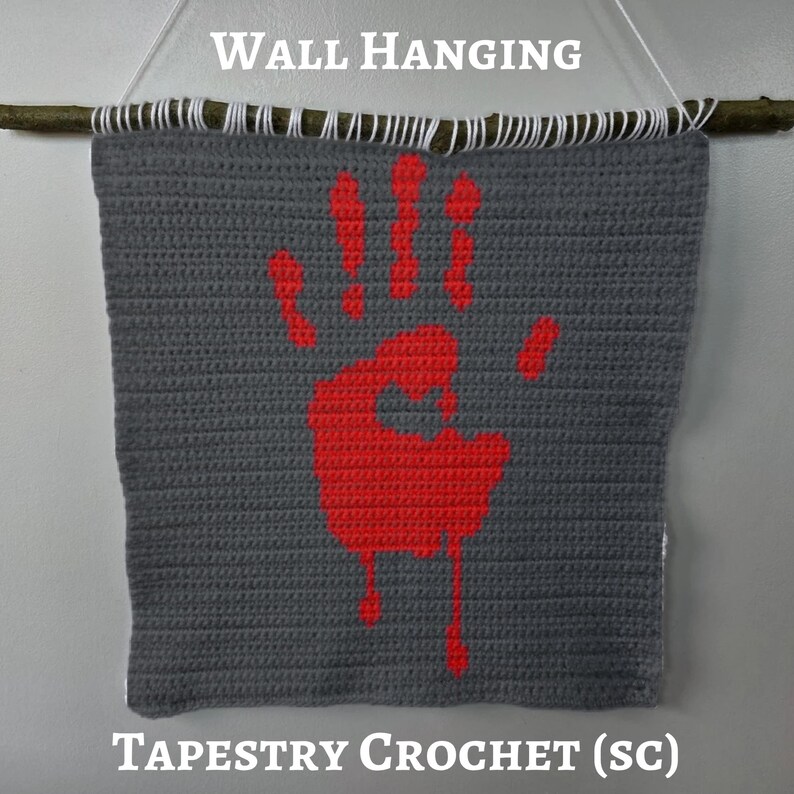 Bloody Handprint Graph Crochet Pattern, Throw Pillow, Wall Hanging ...
