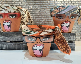 Sassy Soul Sister, Head Face Planter With Glasses, Planter With ...