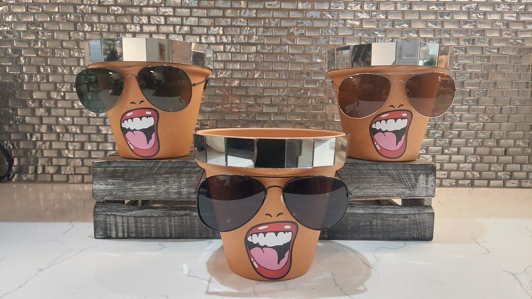 Original Sassy Soul Sister Head Planter With Glasses - Clay Face Pot ...
