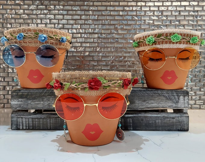 Sassy Soul Sister, Head Face Planter With Glasses, Planter With ...