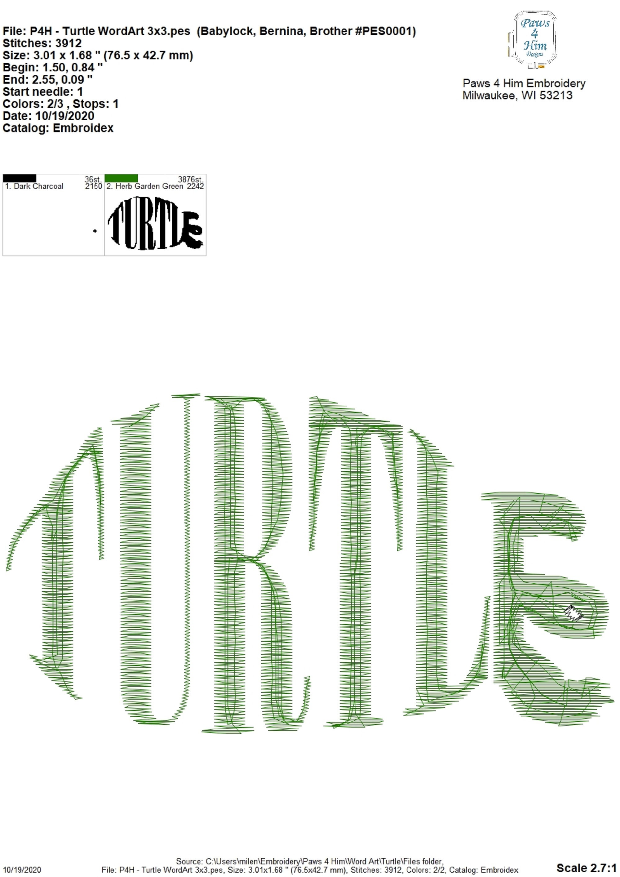 Turtle Custom Word Art Machine Embroidery Designs - Etsy UK