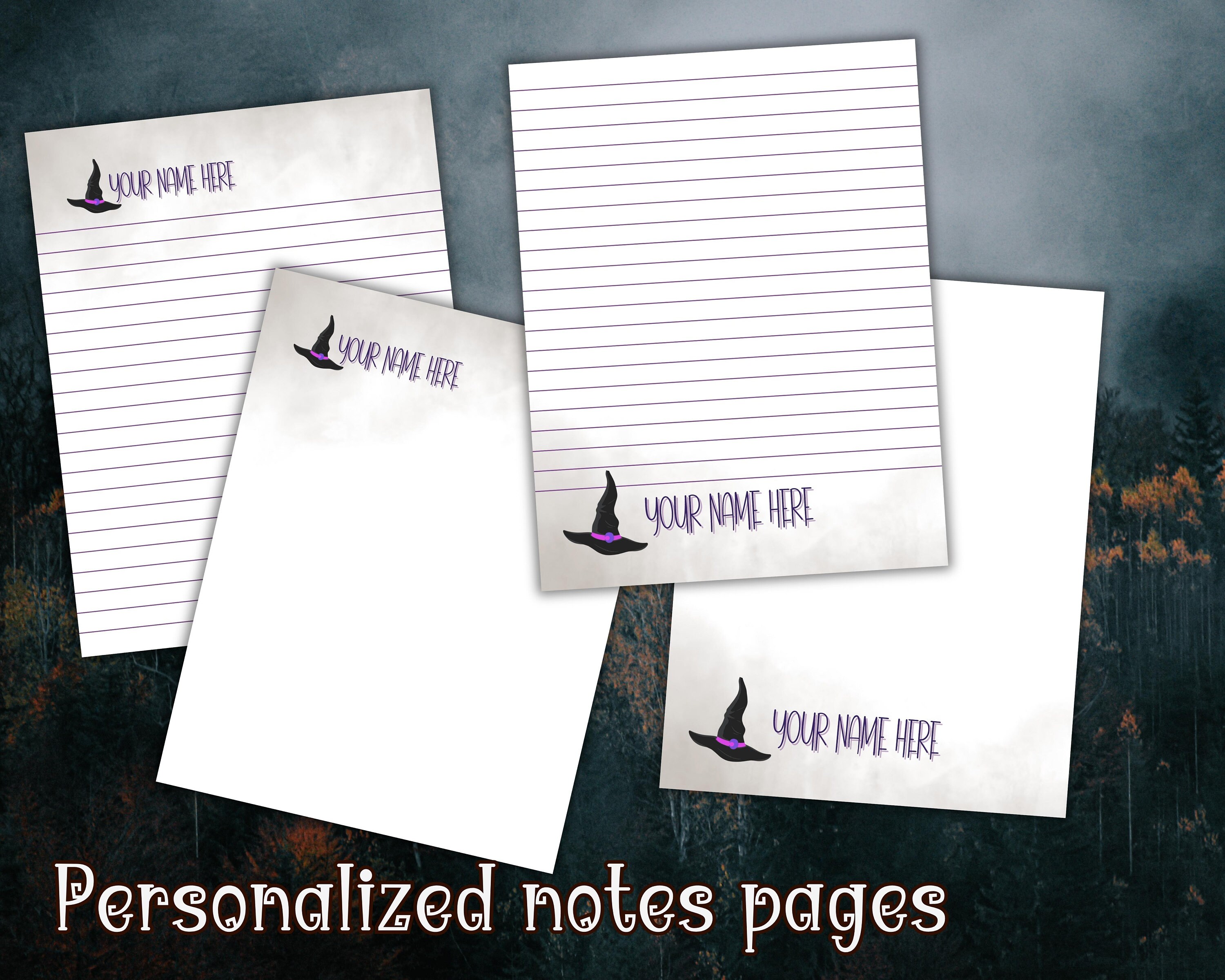 Halloween Personalized Notes Printable Us Letter Purple - Etsy